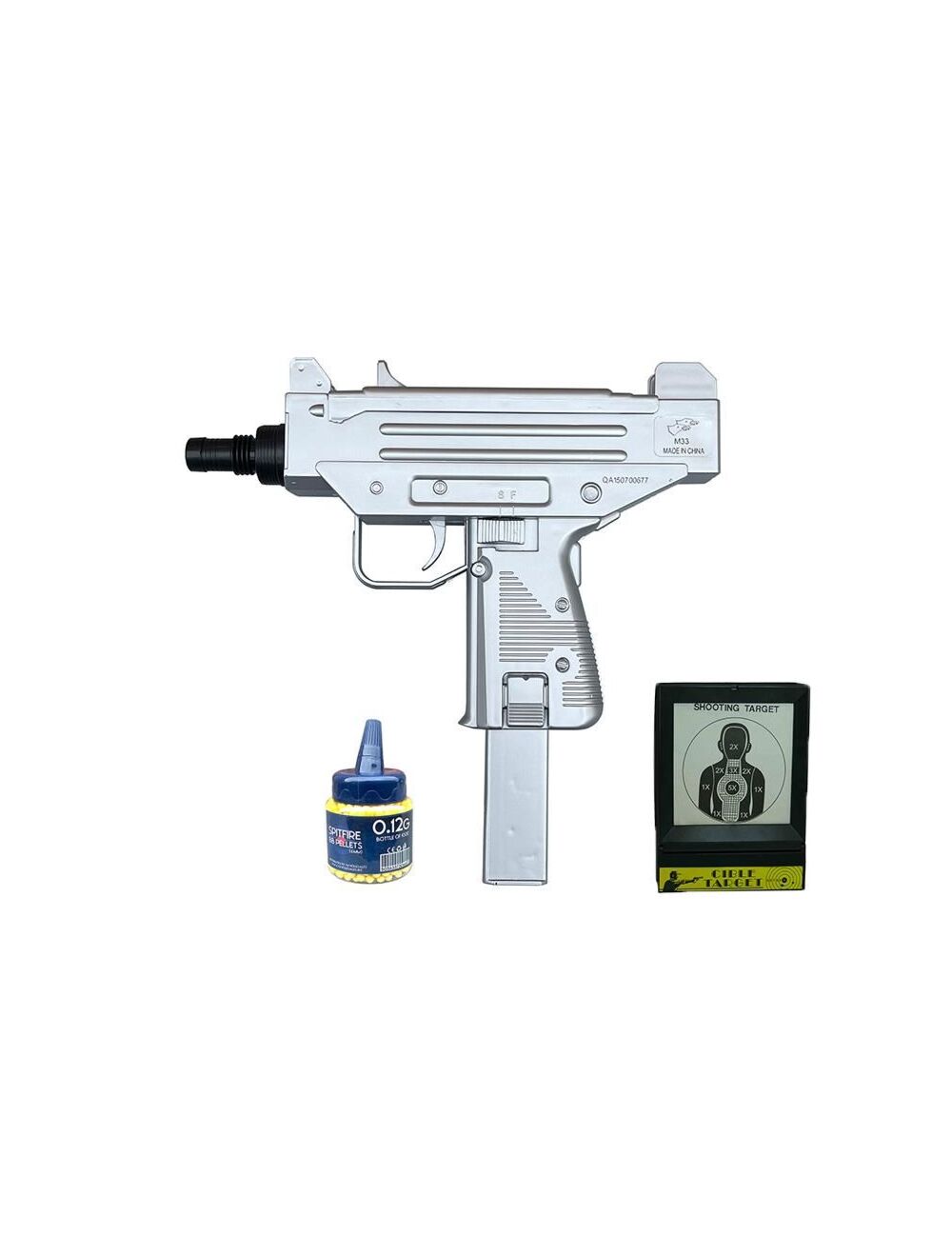 Double Eagle M33 SMG Spring Pistol Rifle (Silver) with BB Pellets and ...